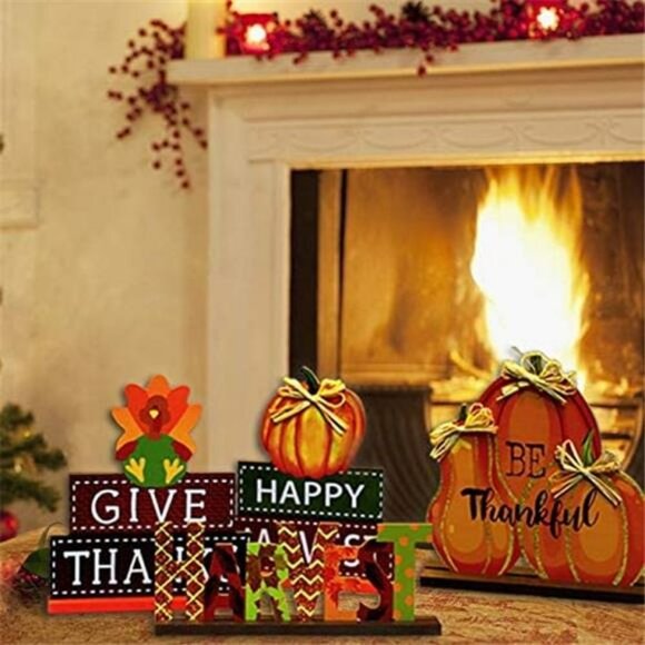 Holiday | 4 Pack Thanksgiving Themed Table Centerpiece Signs Wood ...